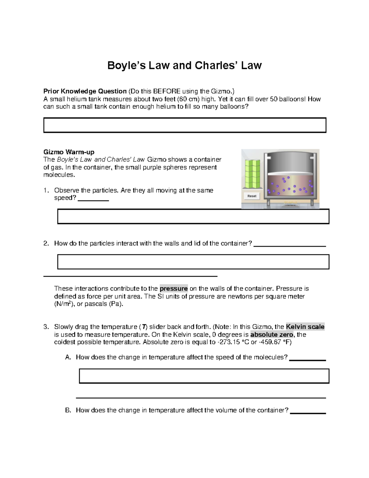 Boyles Charles SE - Boyle’s Law and Charles’ Law Prior Knowledge ...