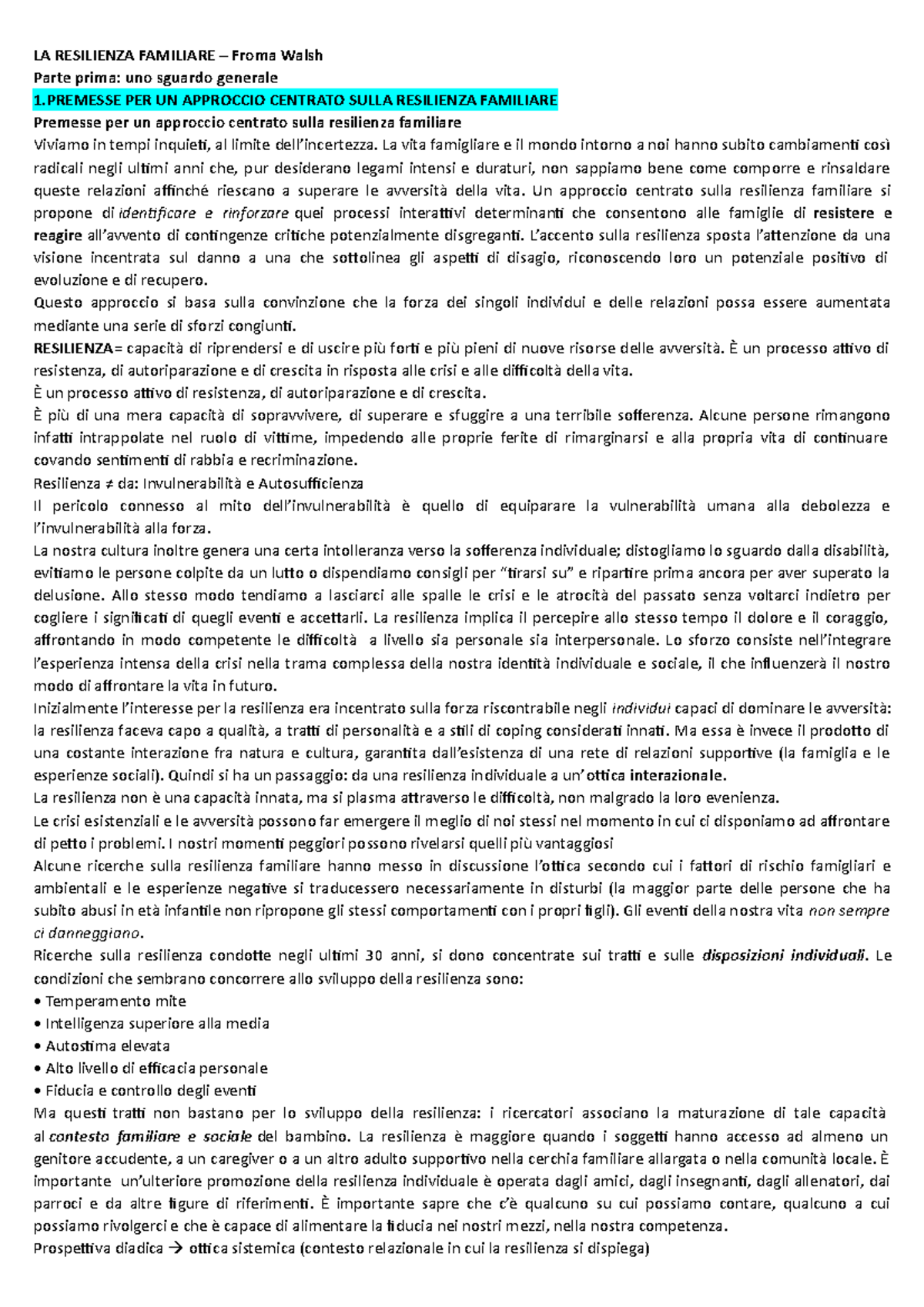 La Resilienza familiare riassunto - LA RESILIENZA FAMILIARE – Froma ...