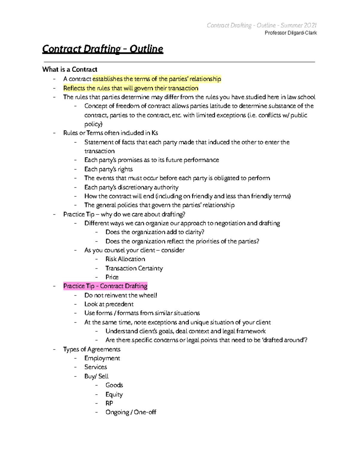Dilgard-Clark Contract Drafting Summer 2021 - Contract Drafting ...