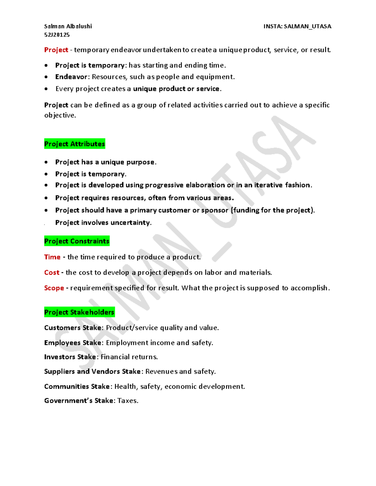 Chapter 1 - 52J Project - temporary endeavor undertaken to create a ...