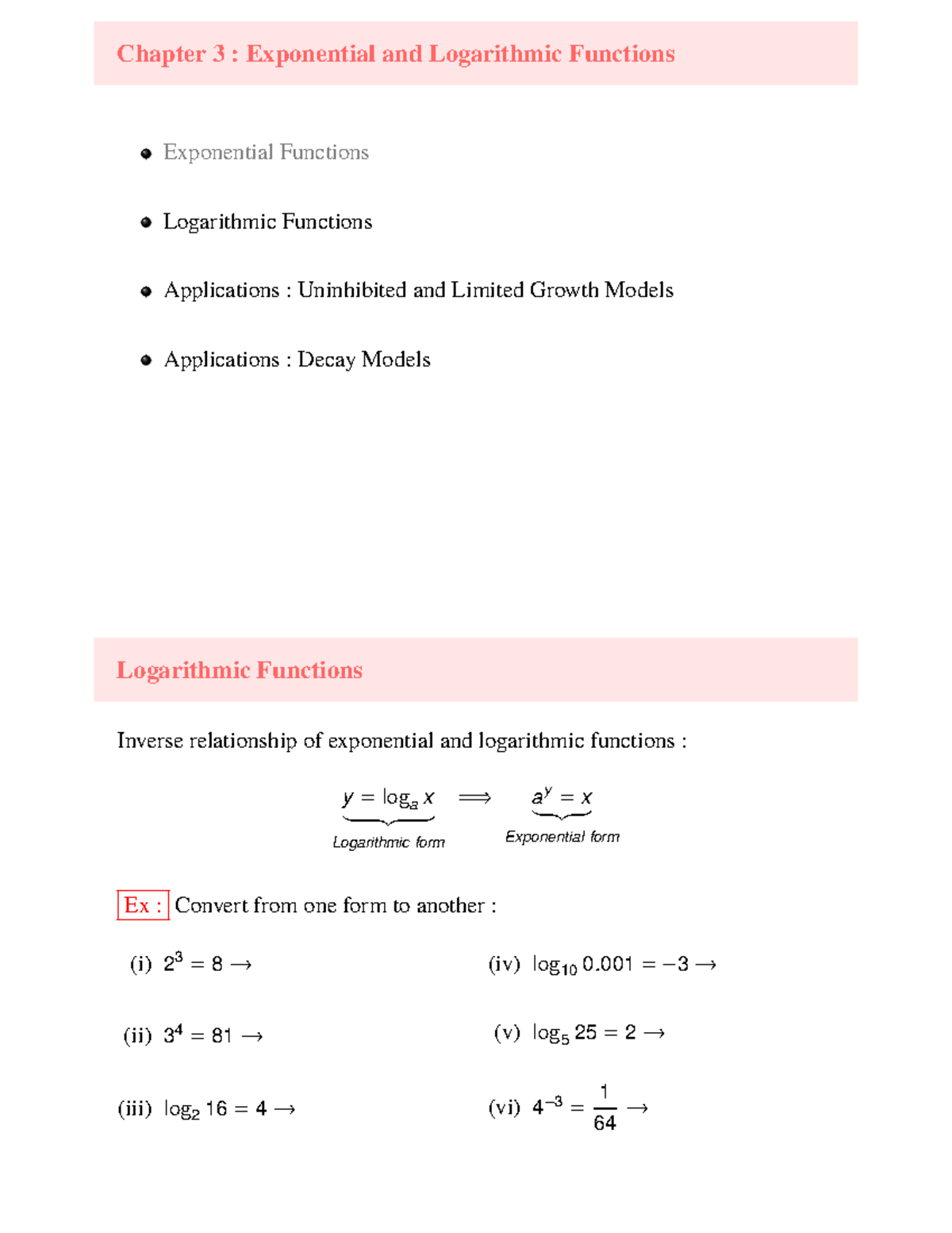 Lec 15 Nov. 8 - Lec 10 Oct. 20 - Chapter 3 : Exponential and Logarithmic Functions Exponential ...
