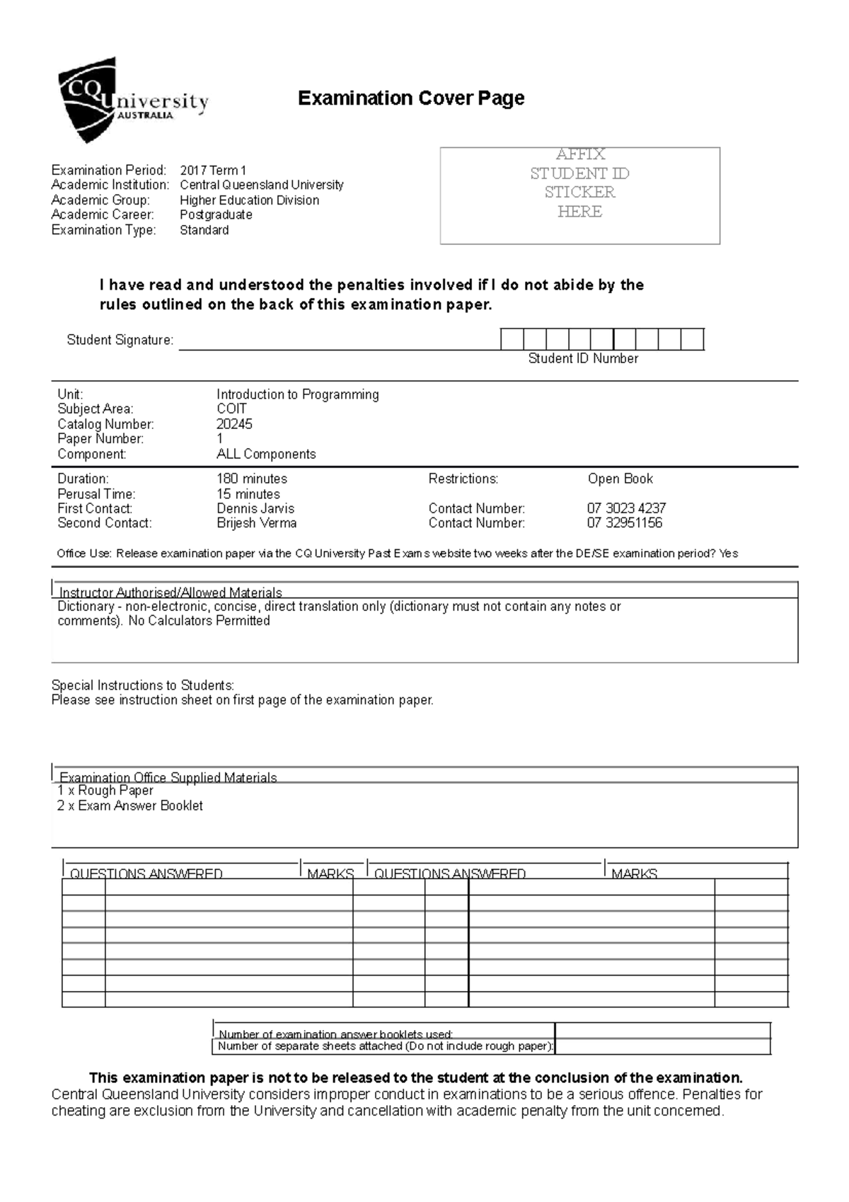 Exam March 2017, questions - Examination Cover Page Examination Period ...