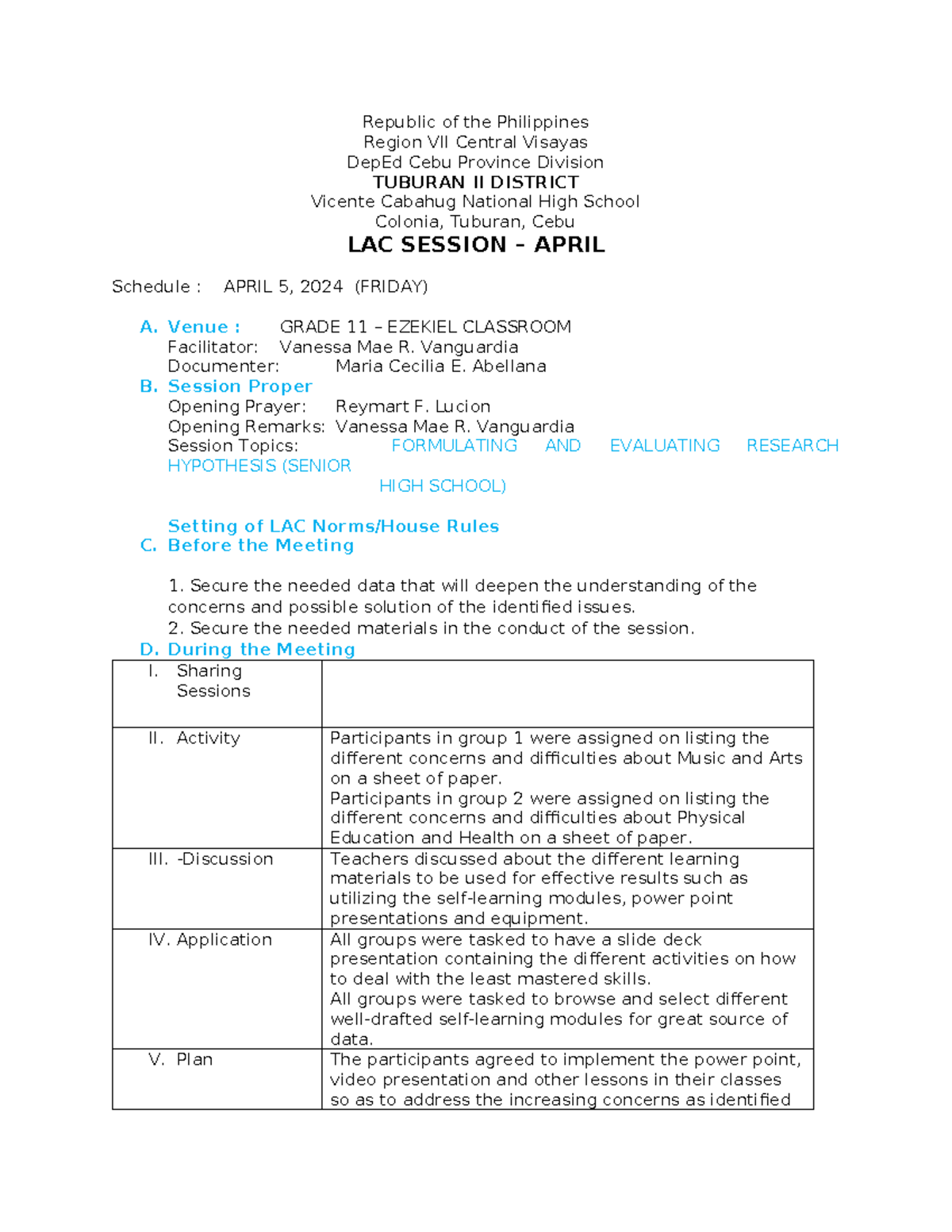 LAC- Mapeh-2024 - notes - Republic of the Philippines Region VII ...