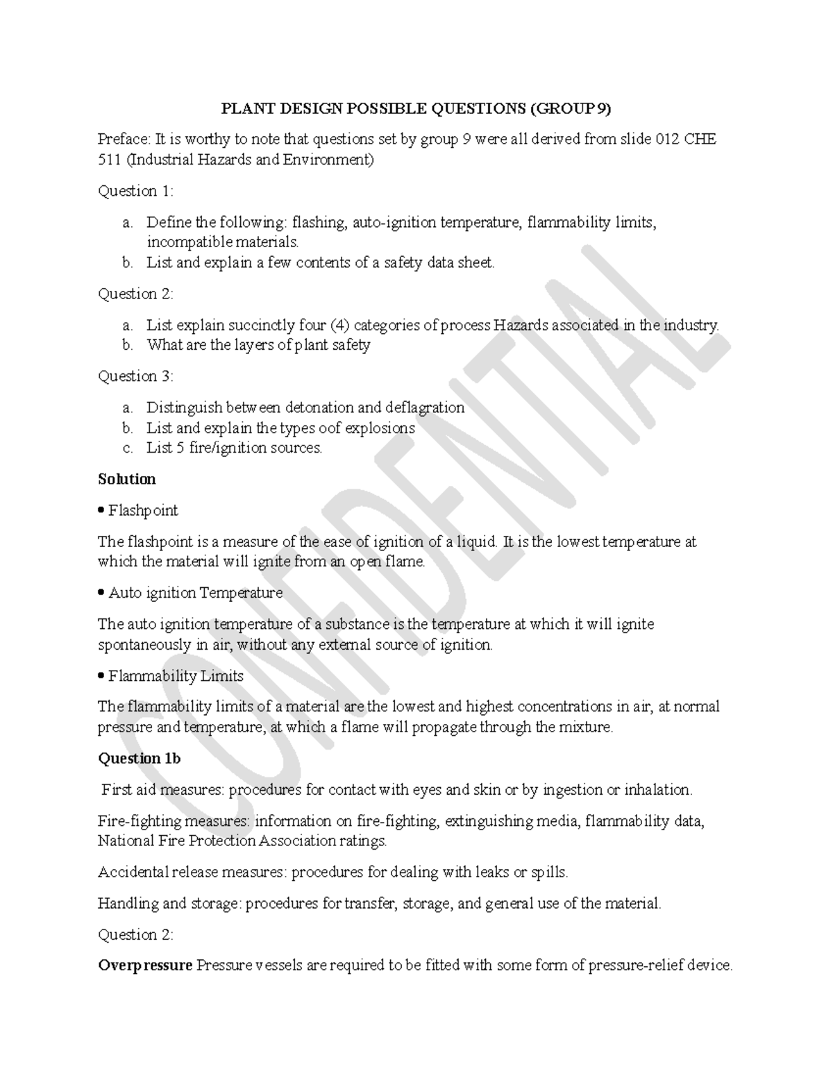 Plant Design Possible Questions ( Group 9) 112353 - PLANT DESIGN ...