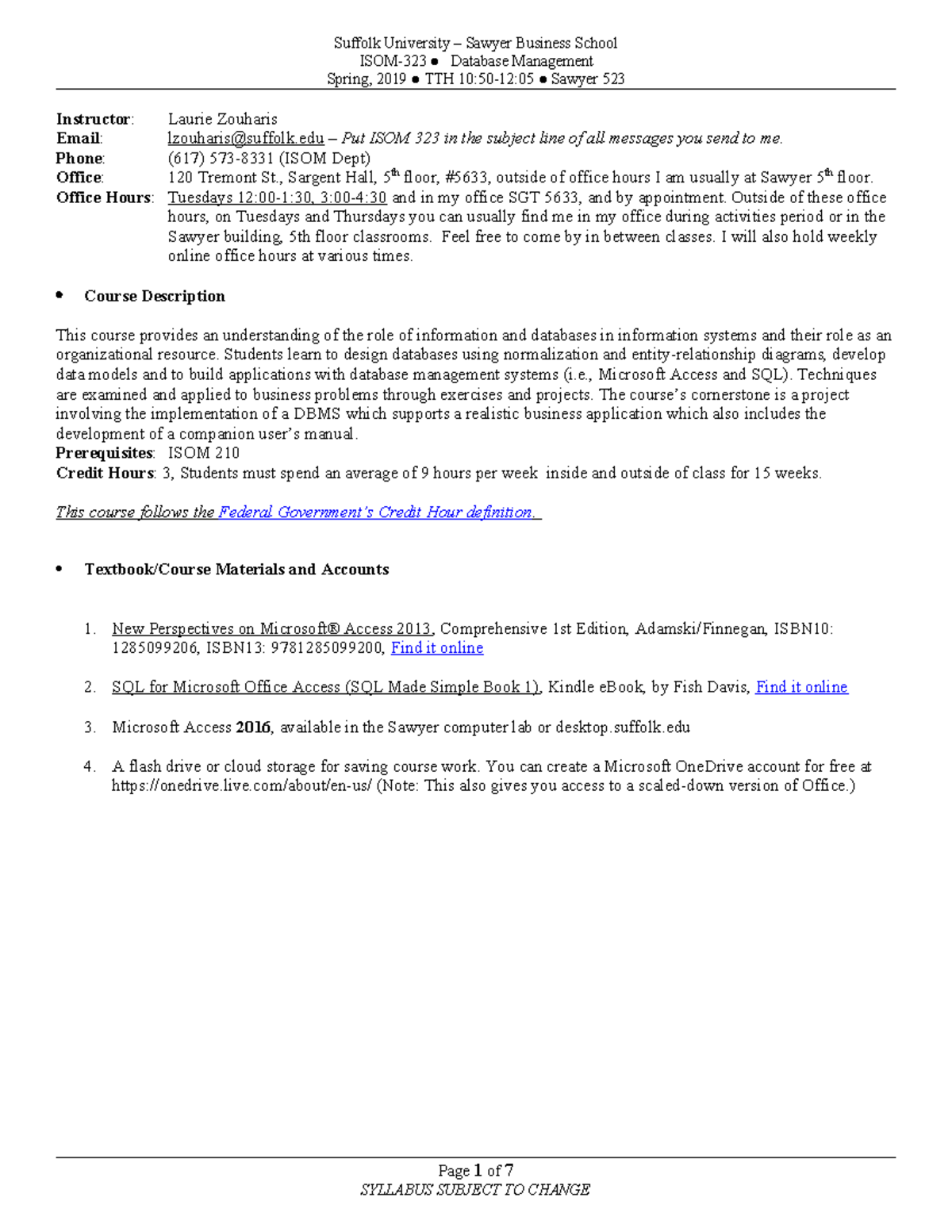 ISOM 323 Spring 19 Syllabus(2) - ISOM-323 Database Management Spring ...