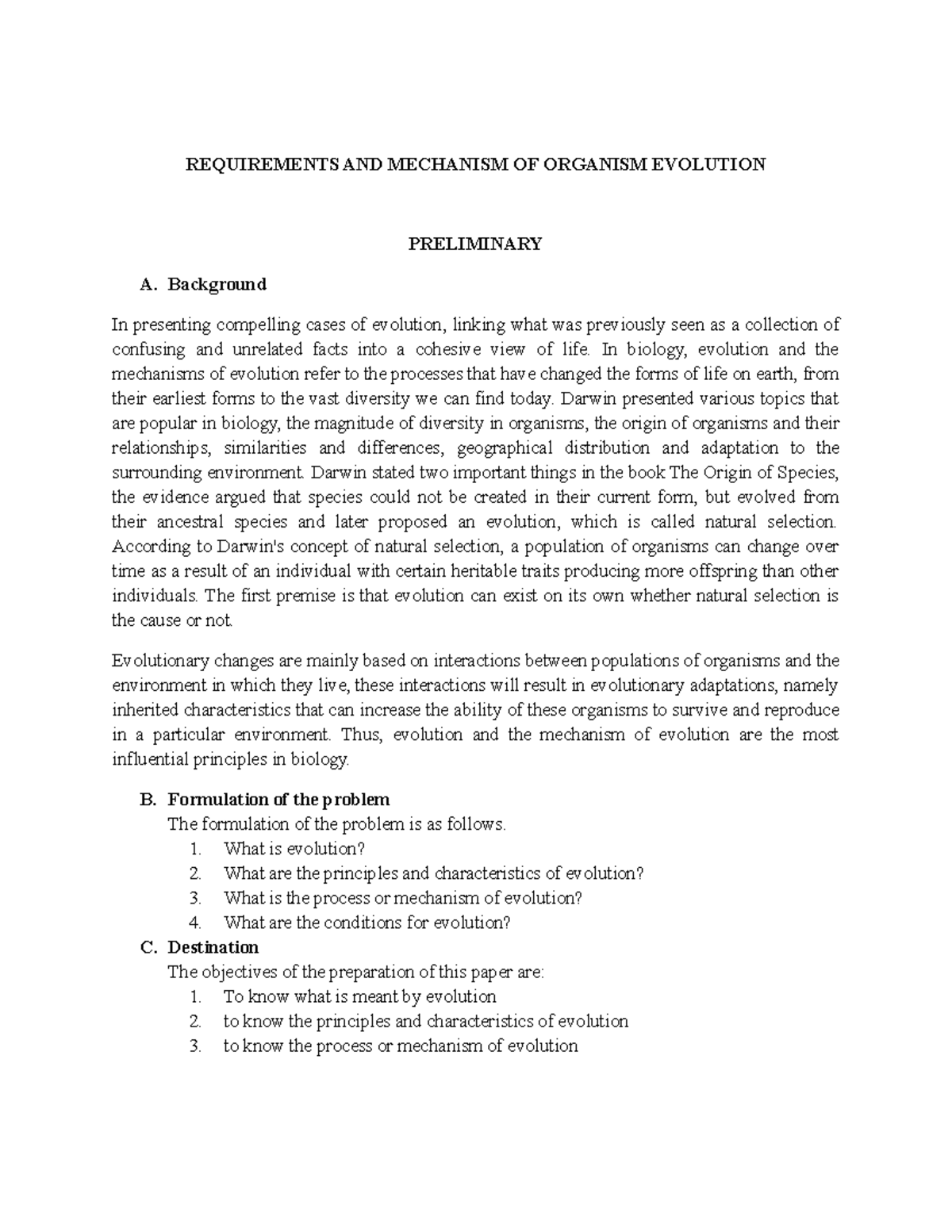 Mechanism OF Organism Evolution - REQUIREMENTS AND MECHANISM OF ...