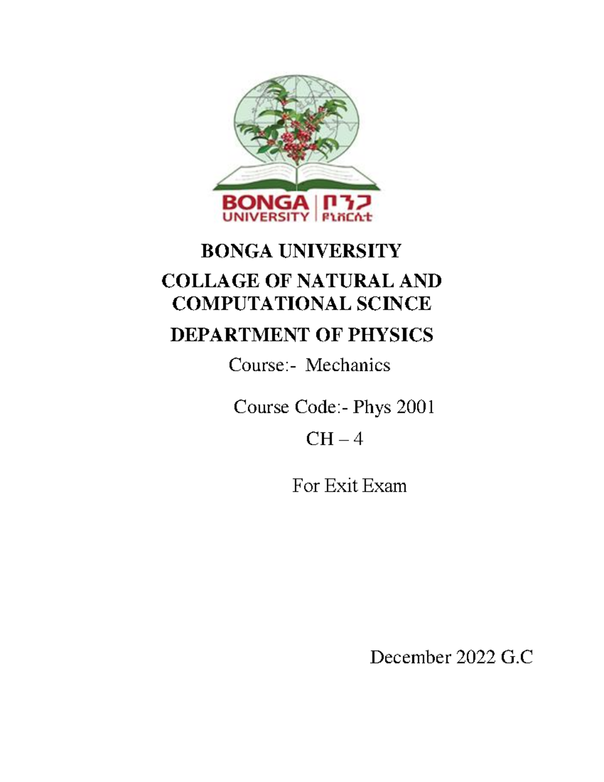 Mechanics - good chance - BONGA UNIVERSITY COLLAGE OF NATURAL AND ...