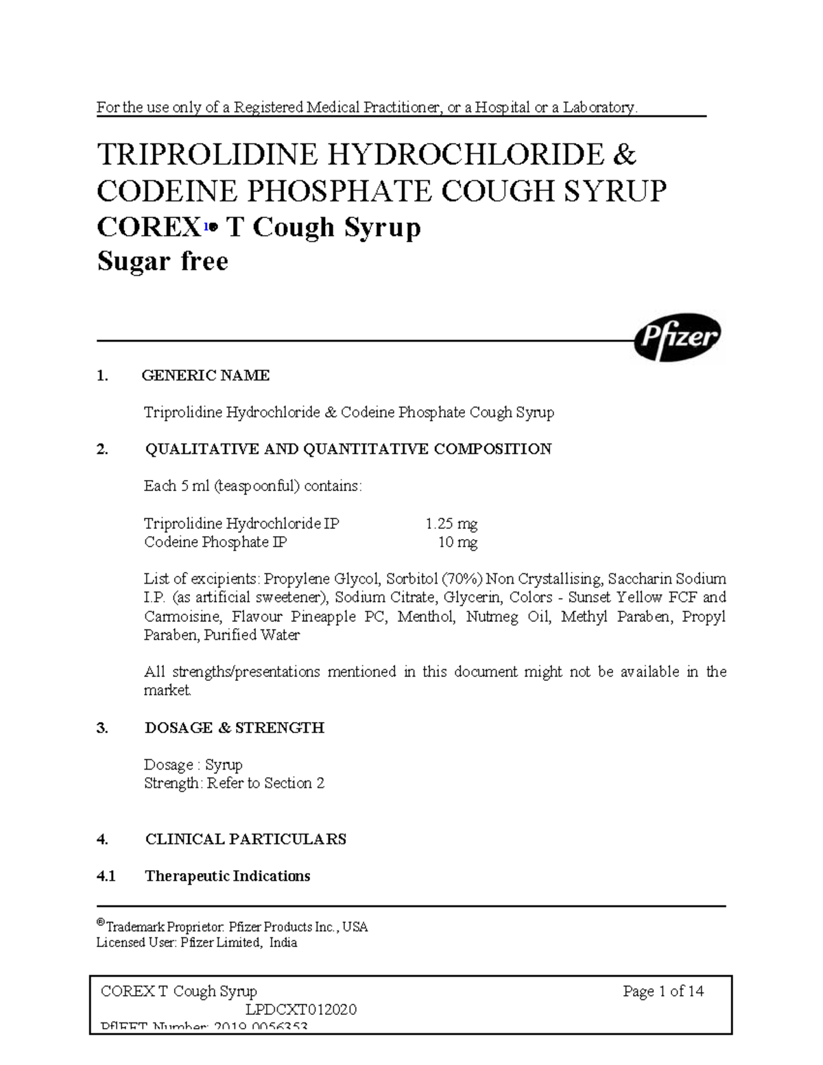 LPD Corex T Syrup - Training - COREX T Cough Syrup Page1 of 14 LPDCXT ...