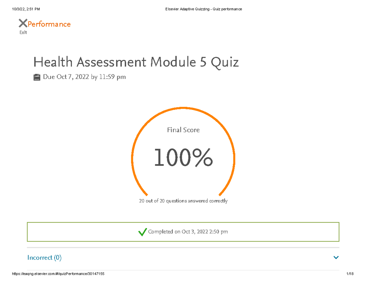 Health Assessment Mod. 5 EAQ - Exit Performance Health Assessment ...