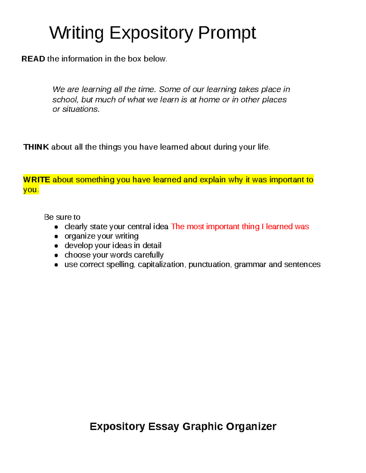 Copy of Graphic Organizer for Expository Essay Learning Something New ...