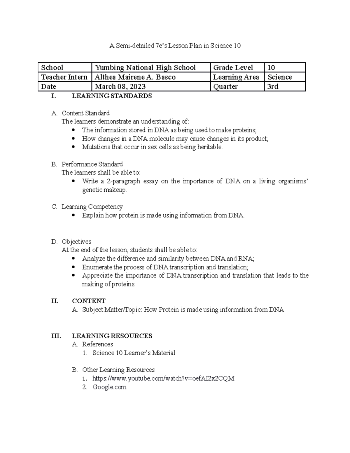 Lesson Plan 1- How DNA is formed using information from DNA - A Semi ...