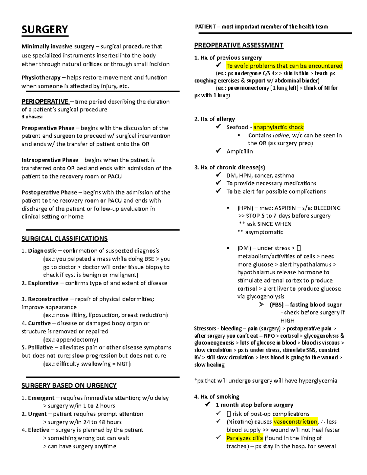 Surgery - notes - SURGERY Minimally invasive surgery – surgical ...