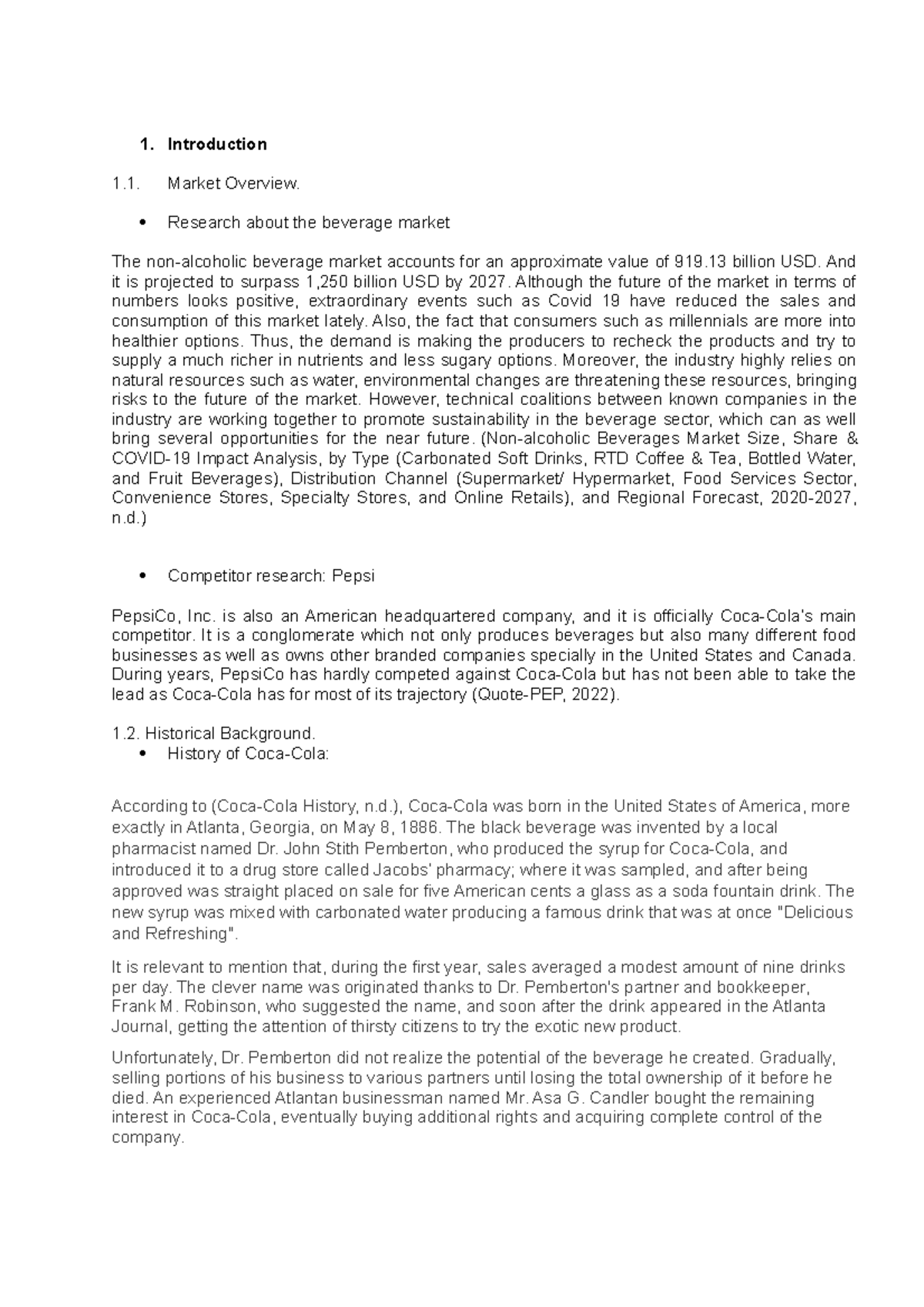 Coca-cola-Pof E - Coca Cola - Introduction Market Overview. Research ...