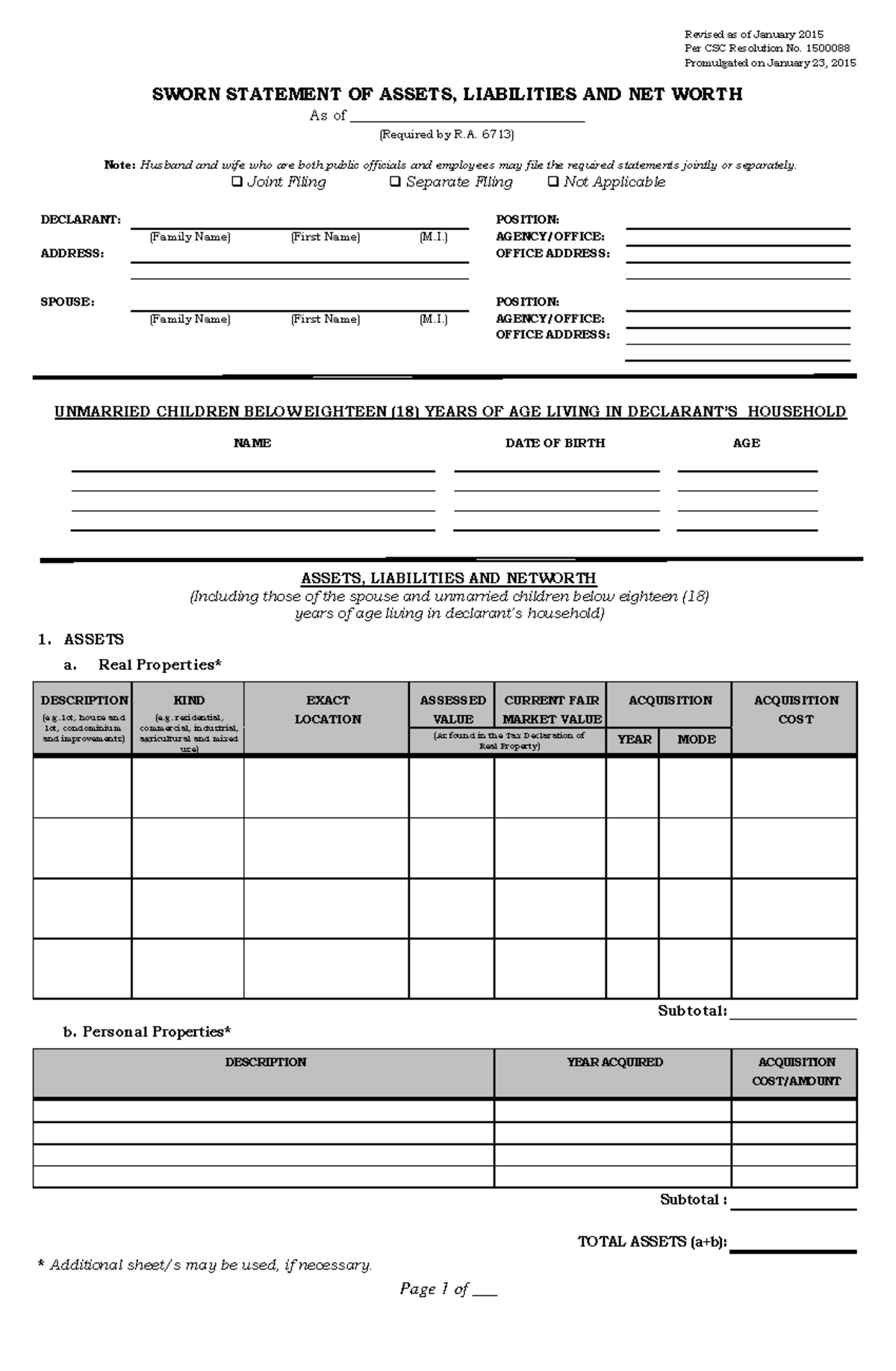 2015 SALN Form - SALN - Page 1 of ___ Revised as of January 2015 Per ...