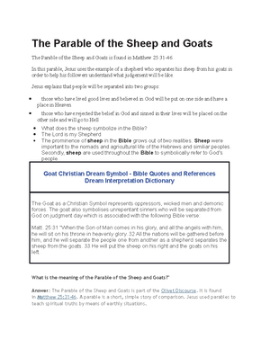 The Parable of the Sheep and Goats - In this parable, Jesus uses the ...