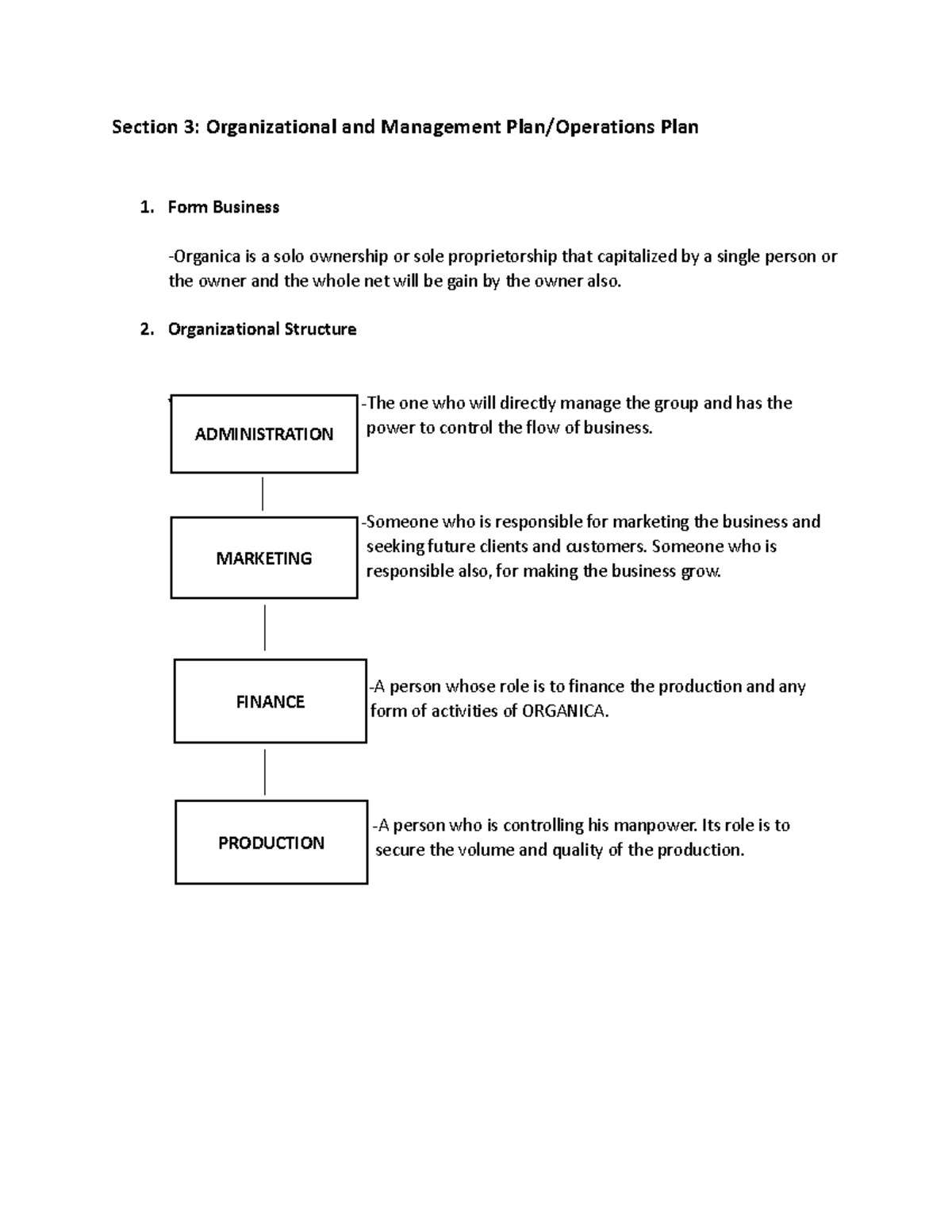 Organica - asd - Section 3: Organizational and Management Plan ...