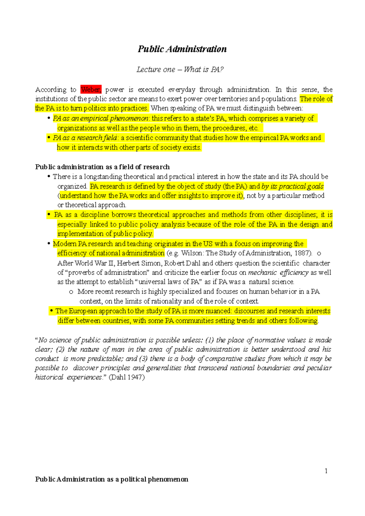 Public Administration notes - Public Administration Lecture one – What ...