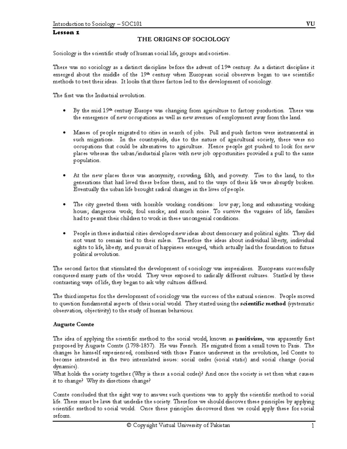 SOC101 Introduction to Sociology Complete Handouts Pdf - Lesson 1 THE ...