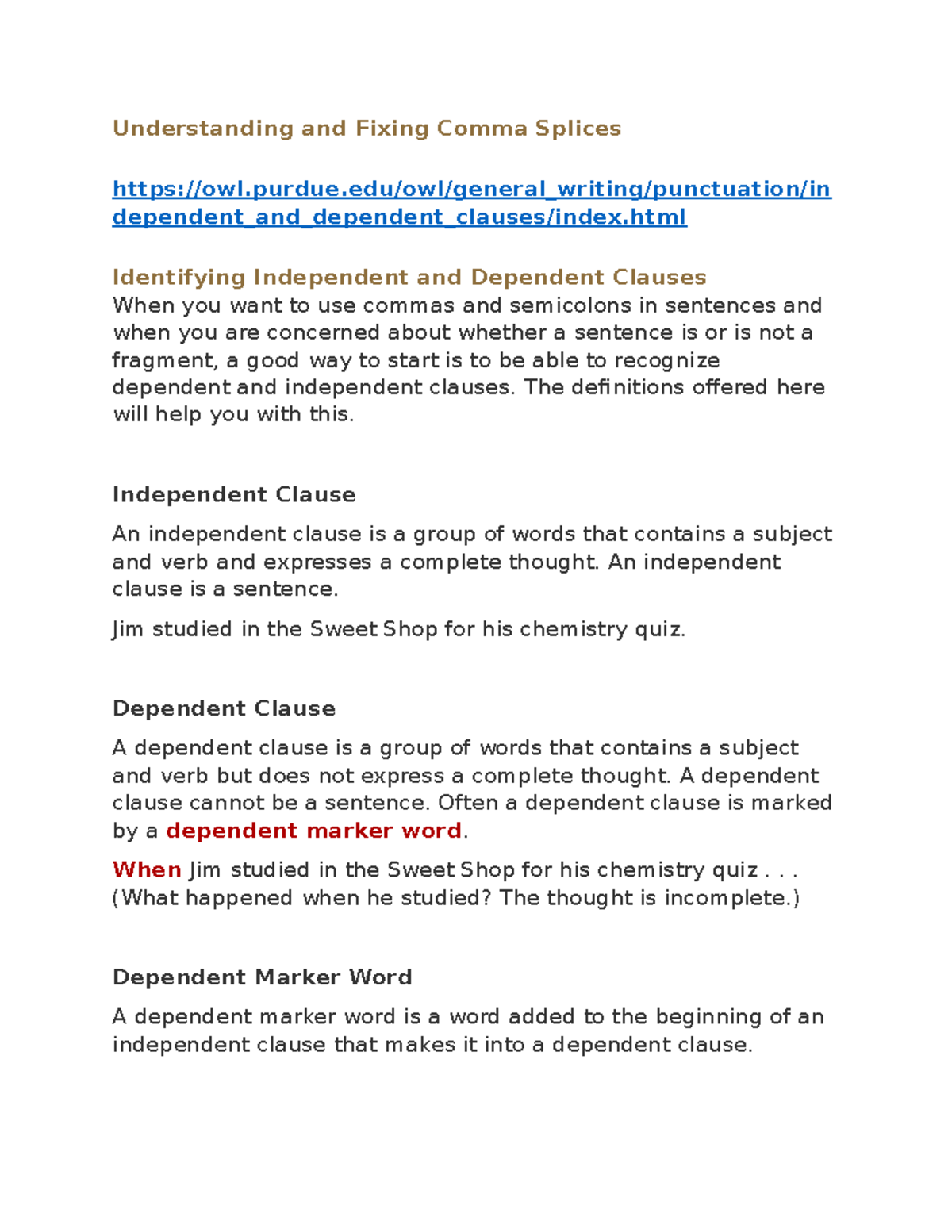 Comma Splices - Understanding and Fixing Comma Splices owl.purdue/owl ...