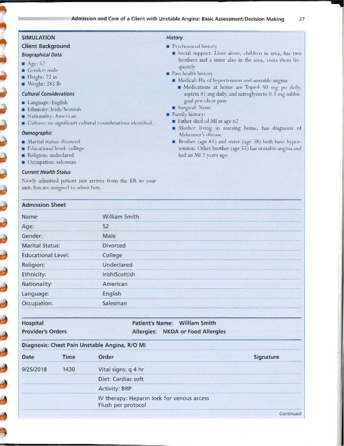 Angina sim 12:7:2023 - Paperwork/Notes for Clinical Simulation - NURS ...