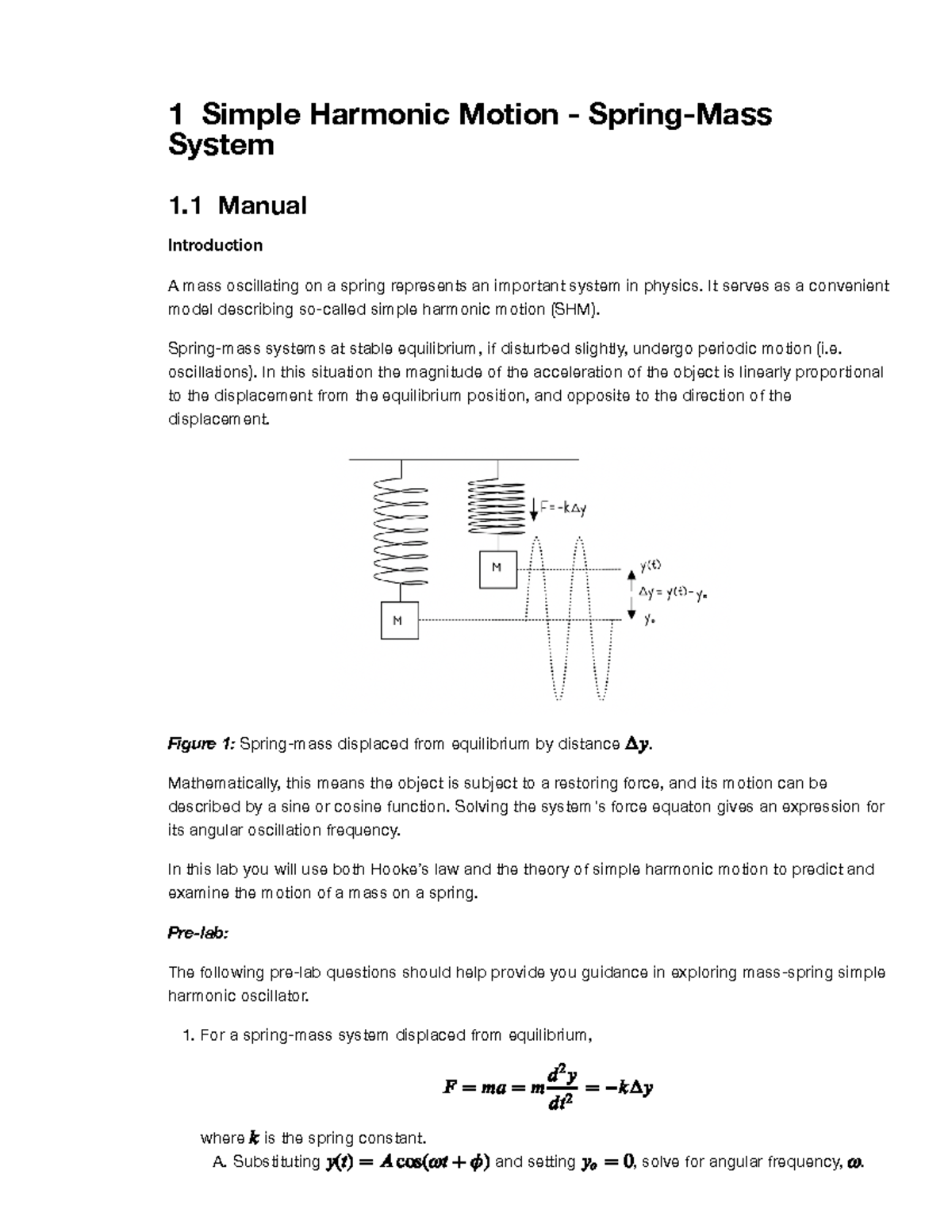 Simple Harmonic Motion-Spring Mass-W22 - 1 Simple Harmonic Motion ...