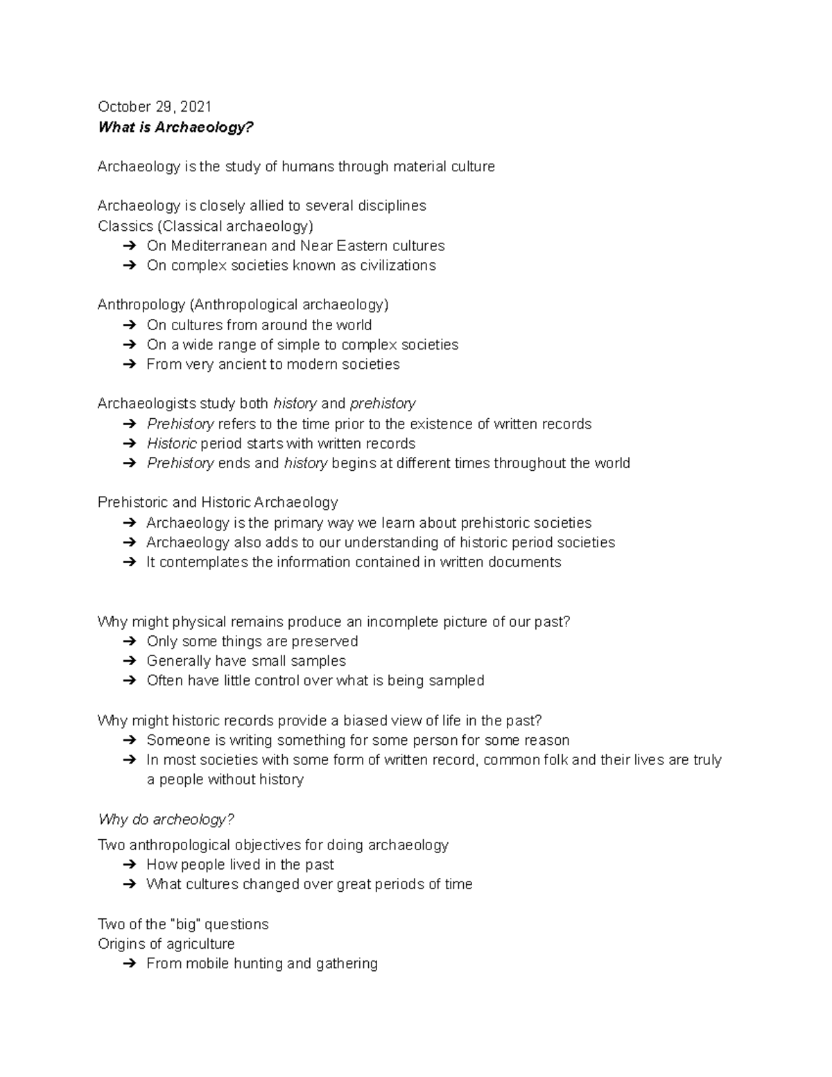 ANTH Archaeology - Class notes on archeology unit - October 29, 2021 ...