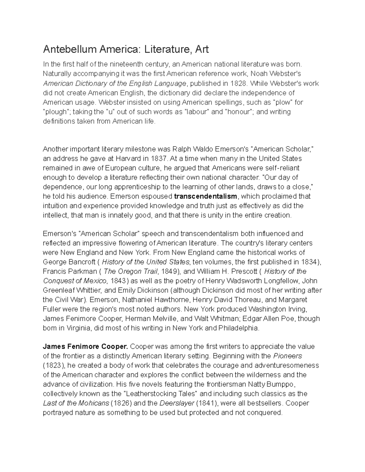 American Society and Culture 1815-1860 - Antebellum America: Literature ...