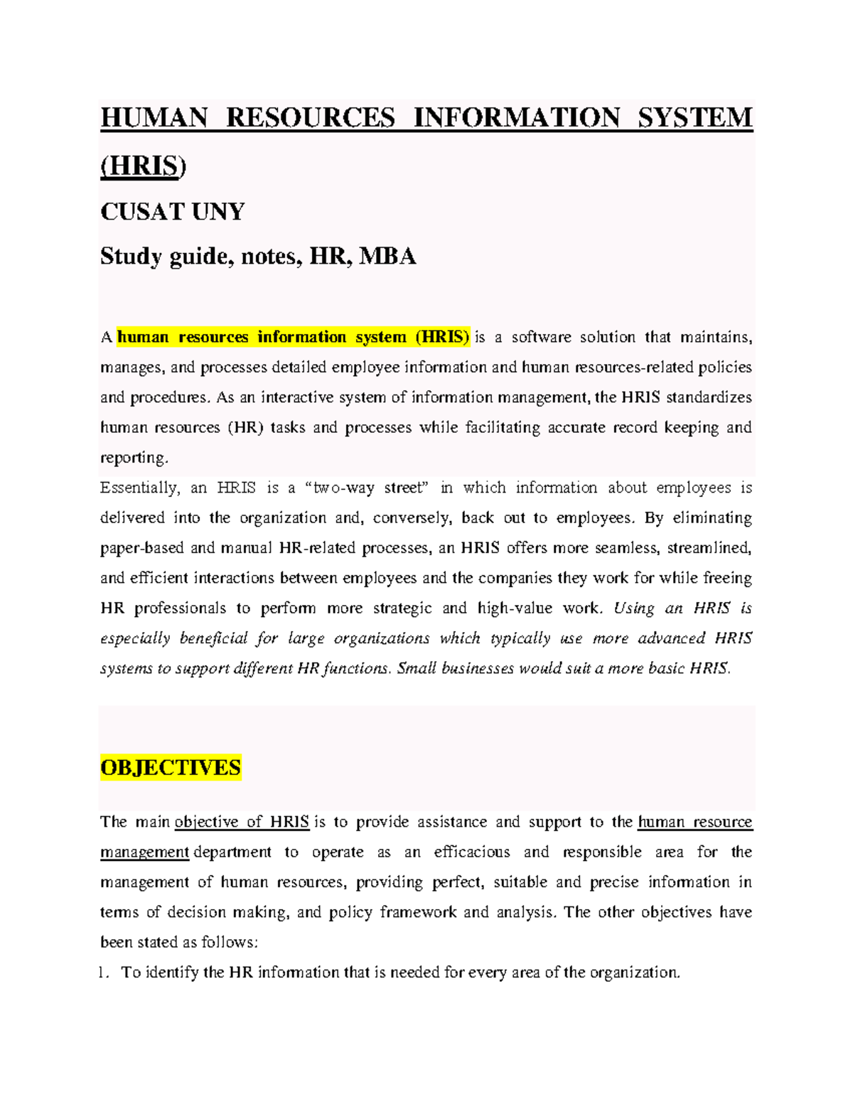 Human Resources Information System(HRIS) - HUMAN RESOURCES INFORMATION ...