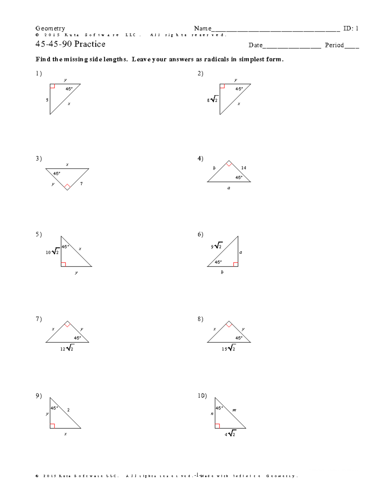 45-45-90+Practice - Answers for geo hw - ©J O 2 p 0 ^ 1 J 5 \ [KguitJaJ ...