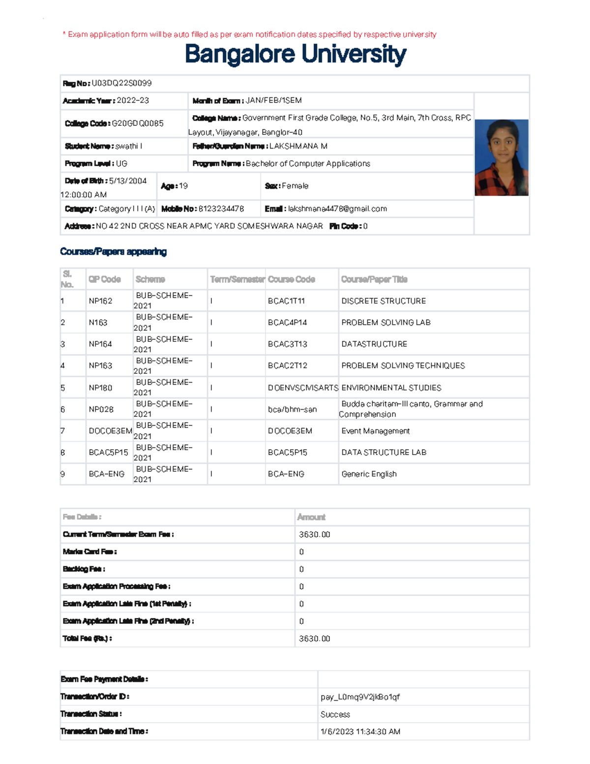 Bachelor's of computer application - * Exam application form will be ...