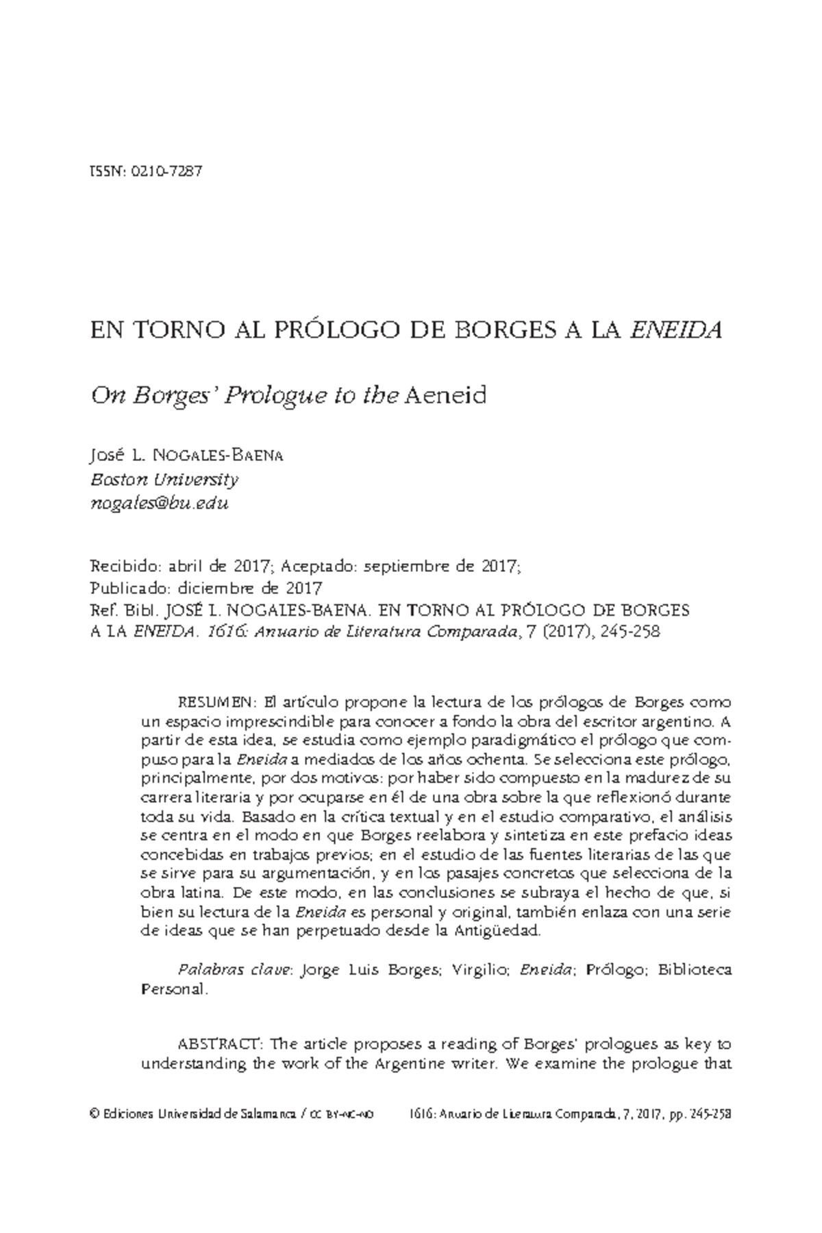 En torno al prologo de borges a La Eneid - ISSN: 0210- EN TORNO AL ...