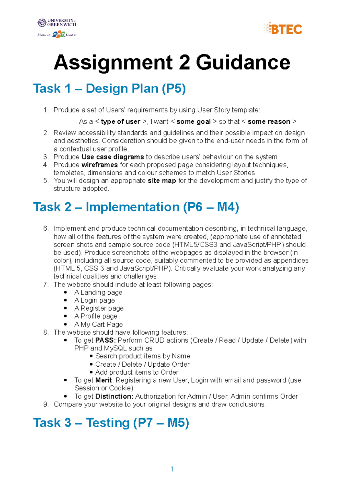 Unit 10 Assignment 2 Guides Assignment 2 Guidance Task 1 Design Plan P5 Produce A Set Of
