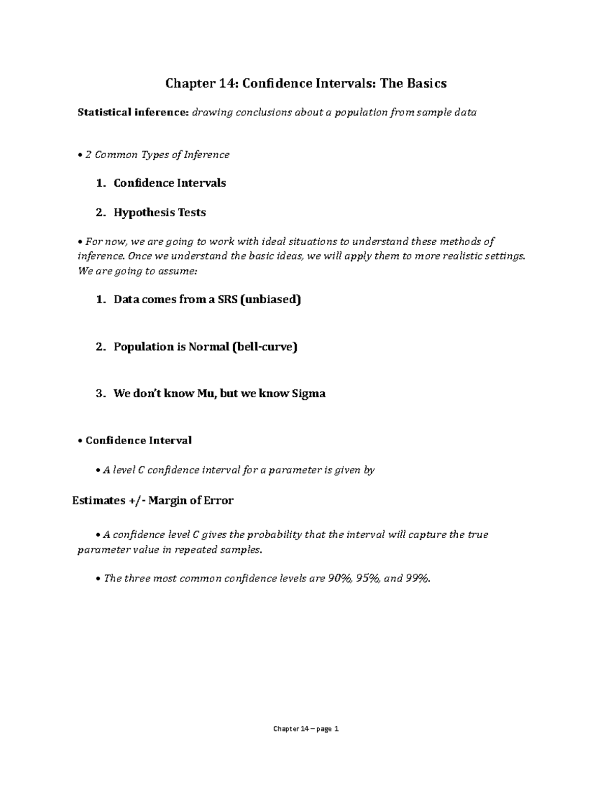 Ch14 Confidence Intervals - The Basics - Chapter 14: Confidence Intervals: The Basics ...