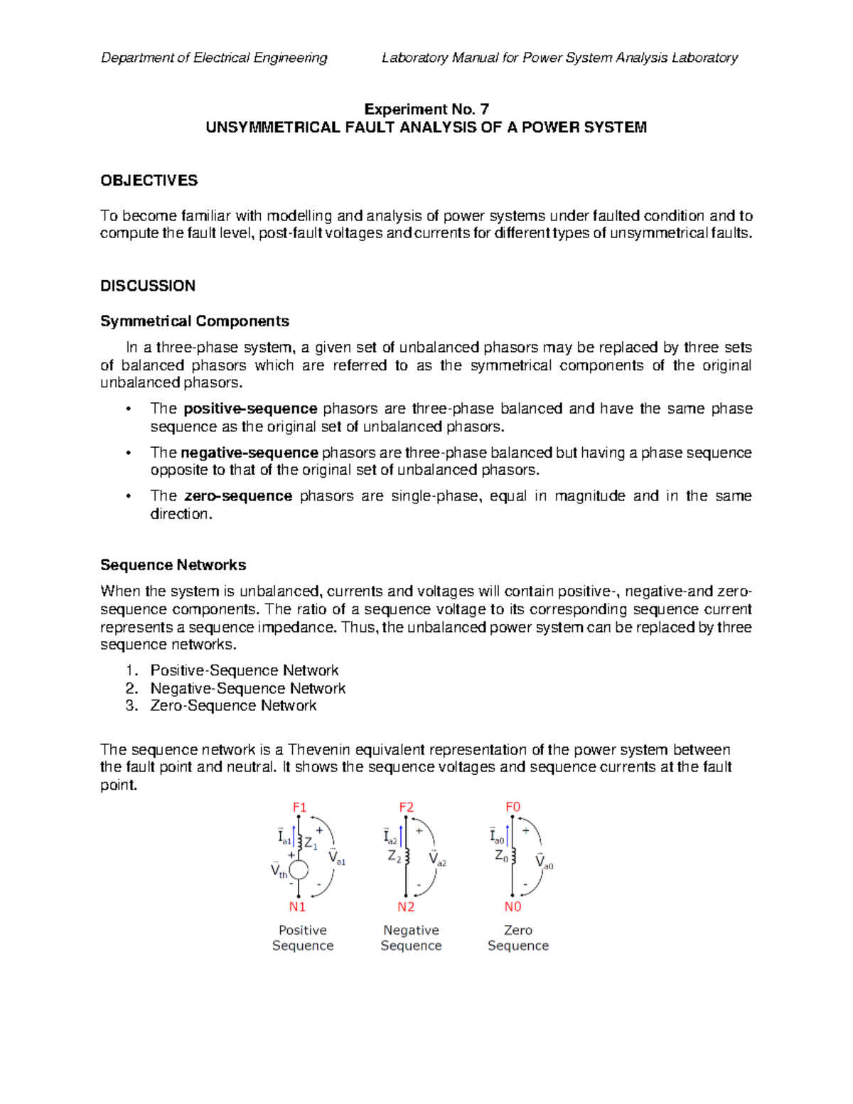 Exp 7 - Unsymmetrical Fault Analysis of a Power System - Experiment No. 7 UNSYMMETRICAL FAULT ...