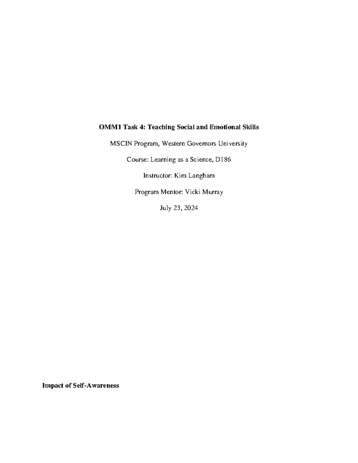 OMM1 Task 4 passed - OMM1 Task 4 : Teaching Social and Emotional Skills ...