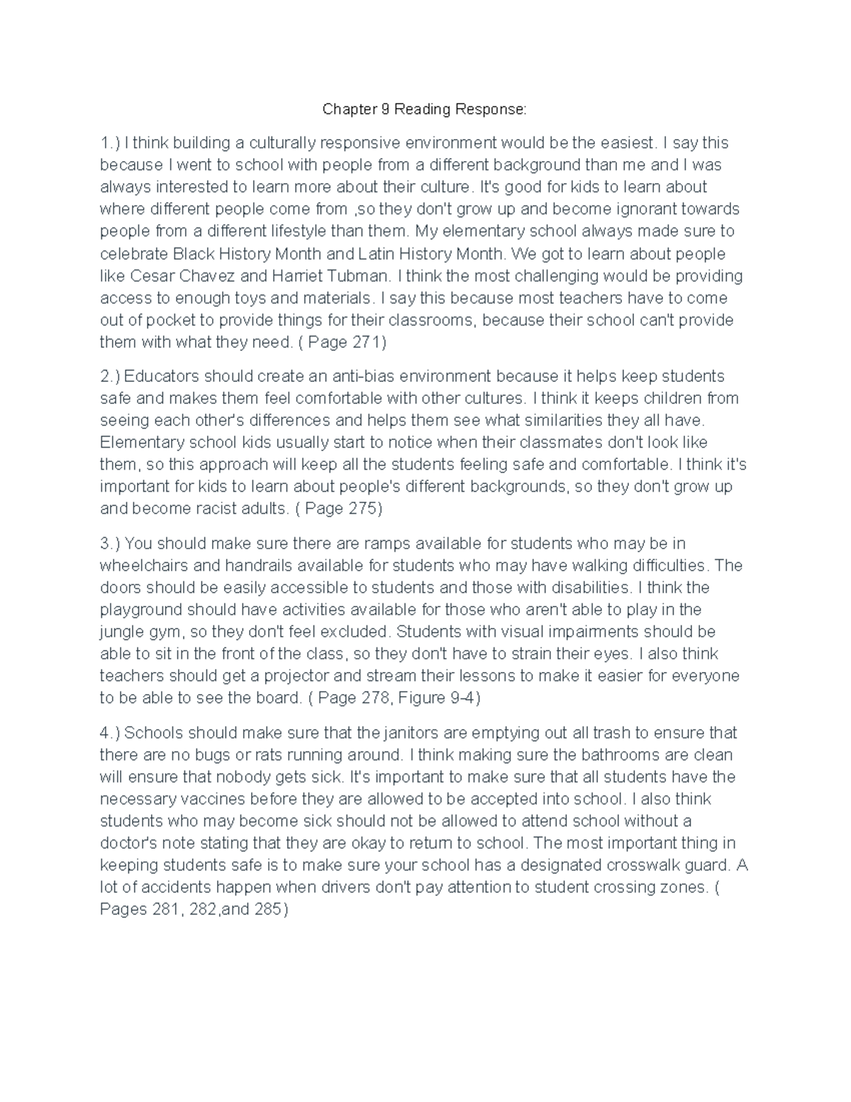 Untitled document - Assignment sample - Chapter 9 Reading Response: 1 ...