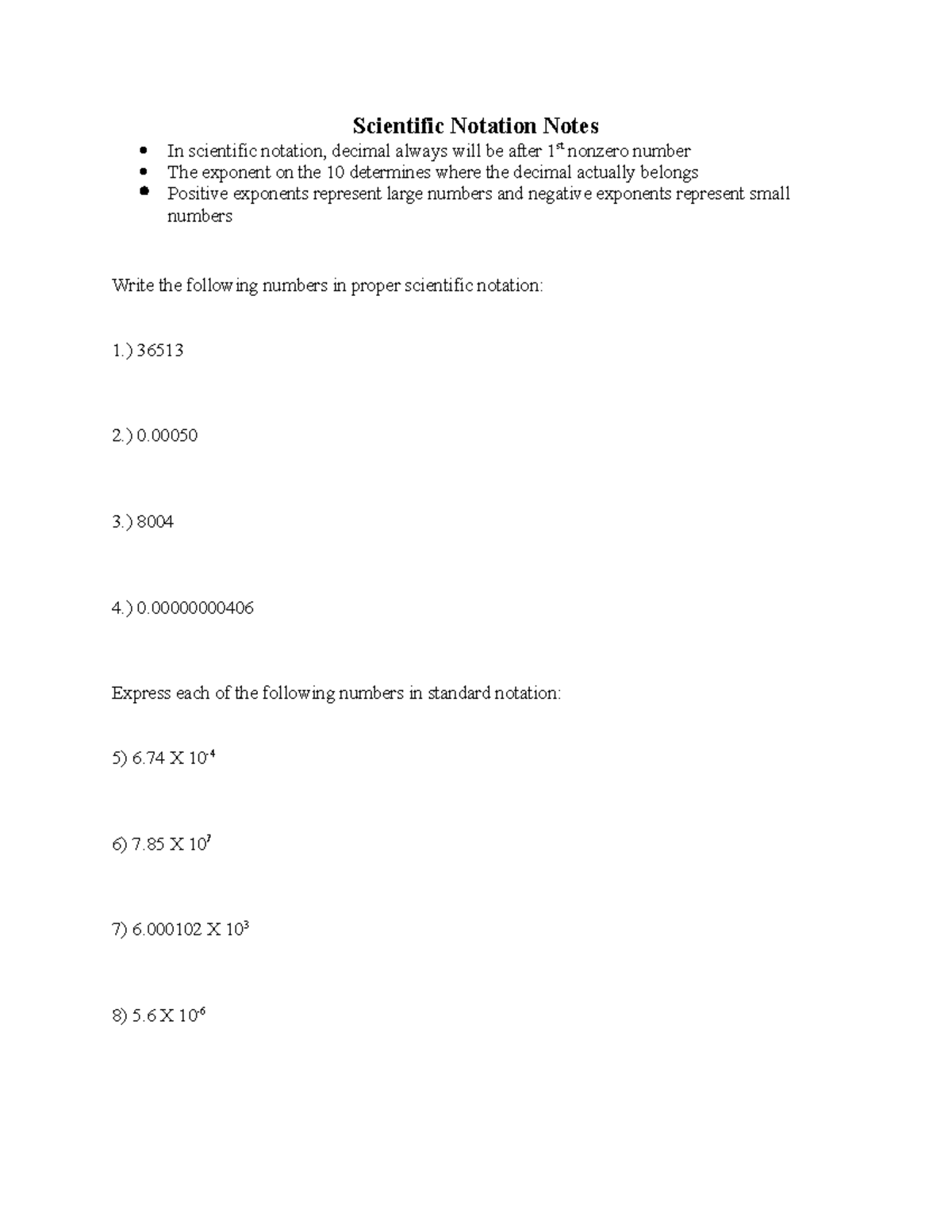 Sci Notation - Scientific Notation Notes In scientific notation ...