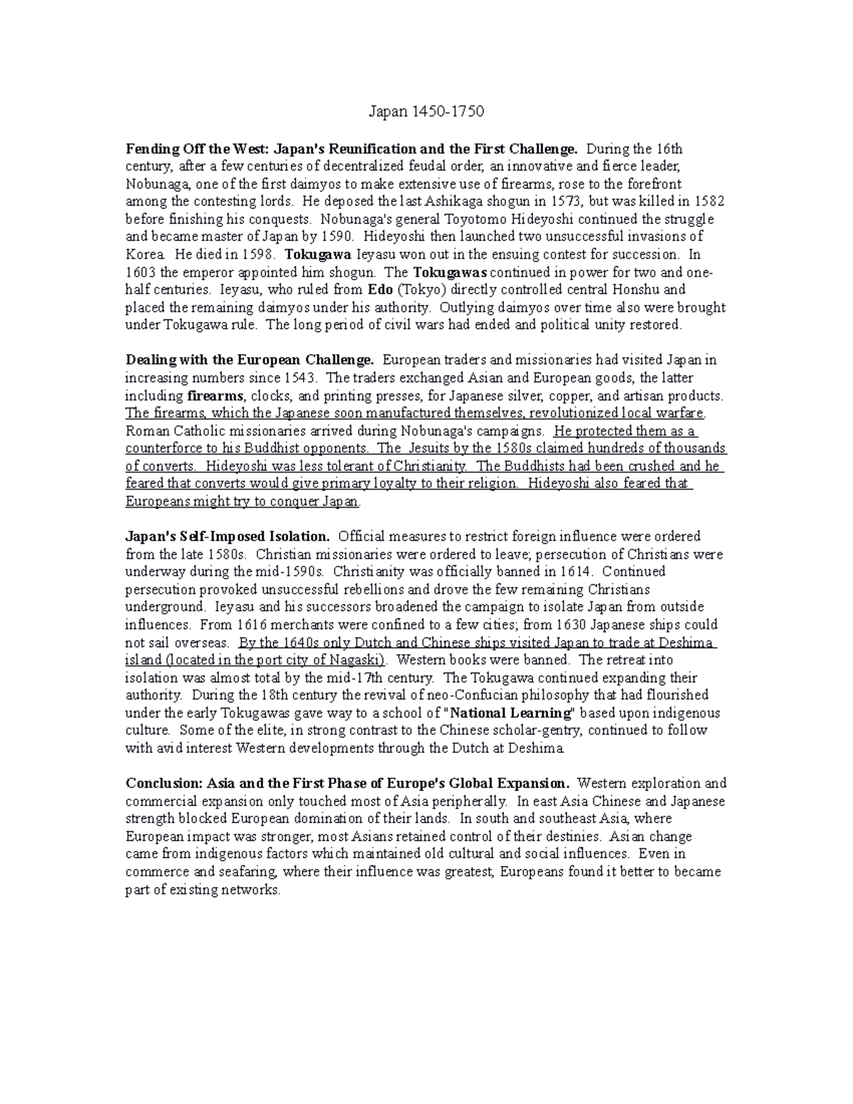 Unit III - Japan - Japan 1450- Fending Off the West: Japan's ...