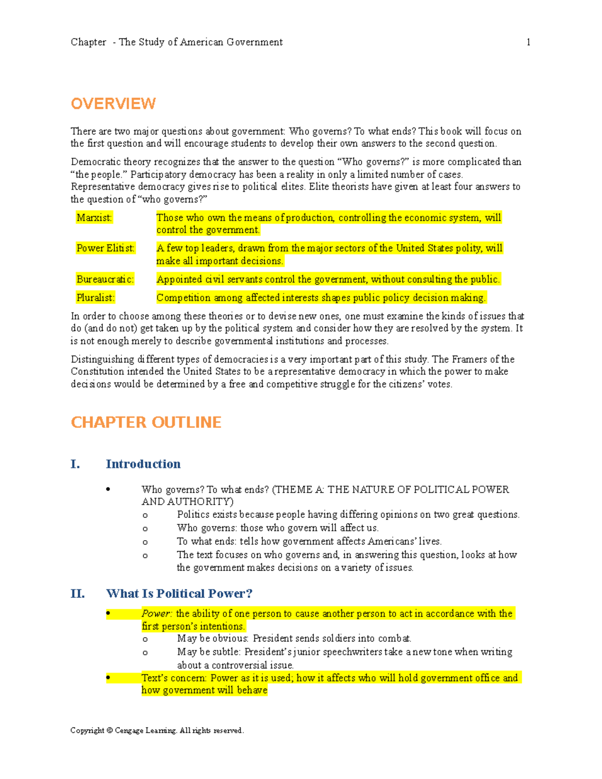Chapter 1 Outline (Highlighted) - OVERVIEW There are two major ...