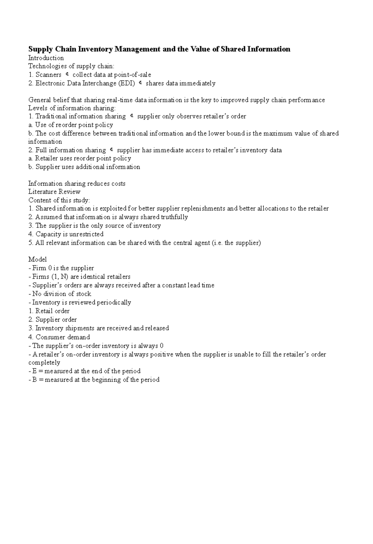 Supply Chain Inventory Management and the Value of Shared Information ...