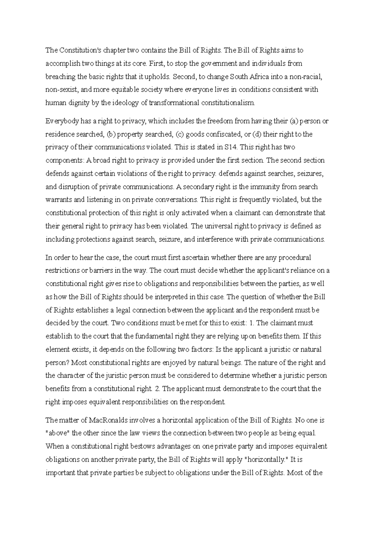 Bill of Rights Tutorial - The Constitution's chapter two contains the ...