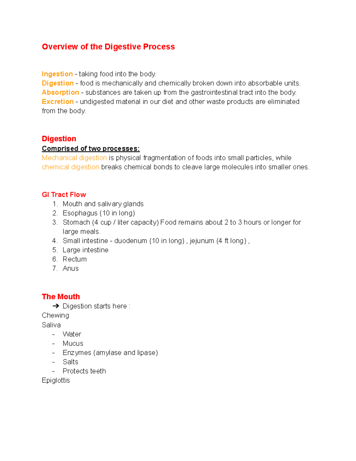 Chpt. 4 Human Digestion and Absorption - Overview of the Digestive ...