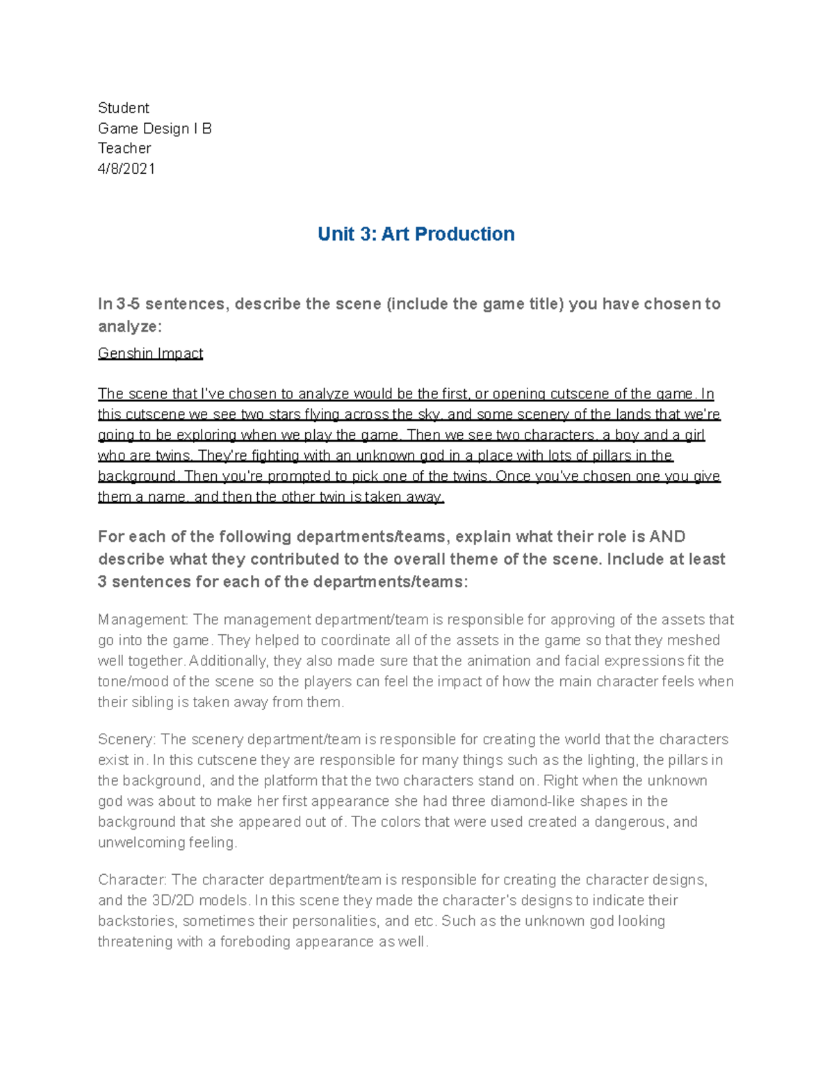 Unit 3 Portfolio - Art Production Template - Student Game Design I B ...