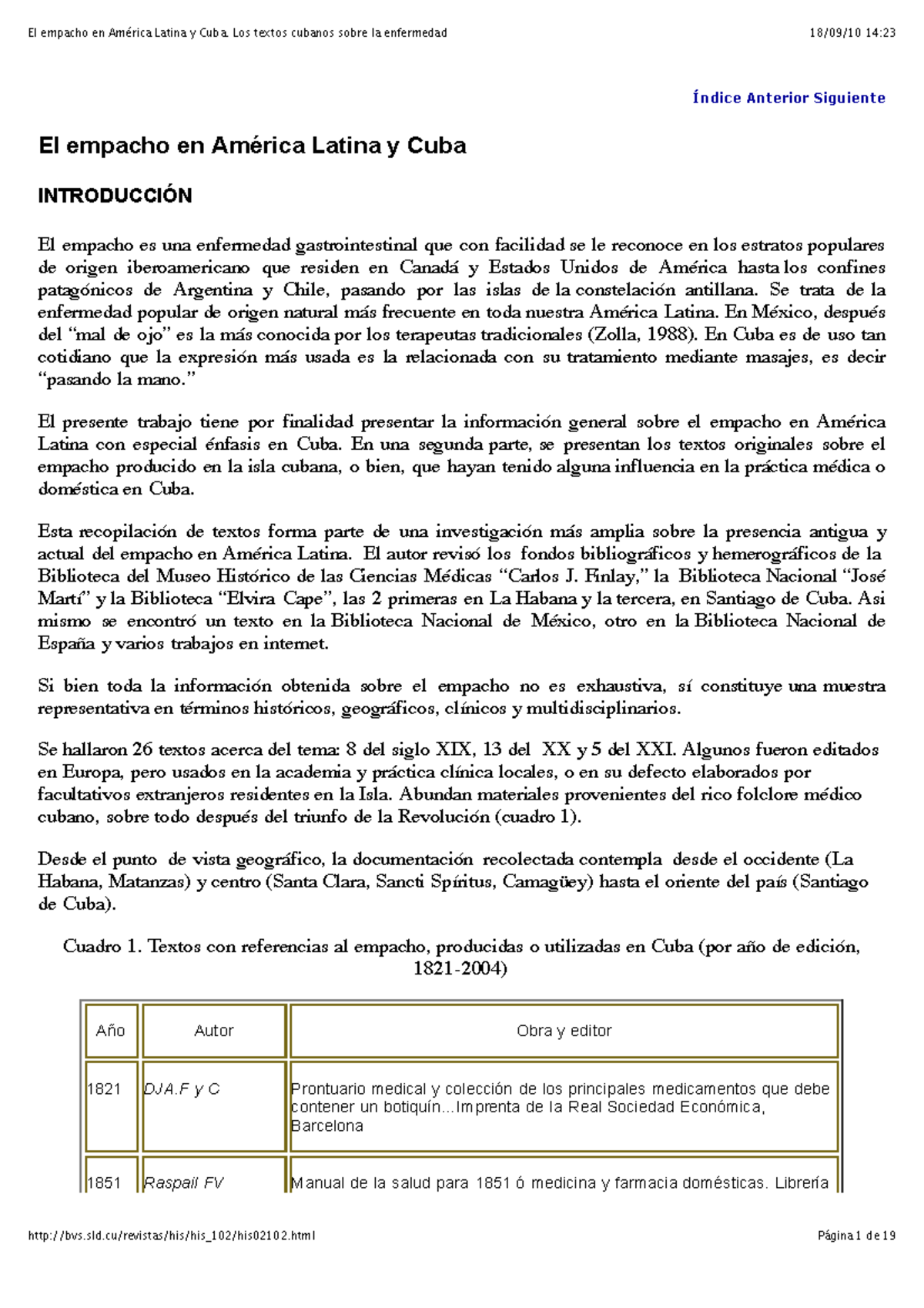 El empacho en Am Ã©rica Latina y Cuba. Los textos cubanos sobre la ...