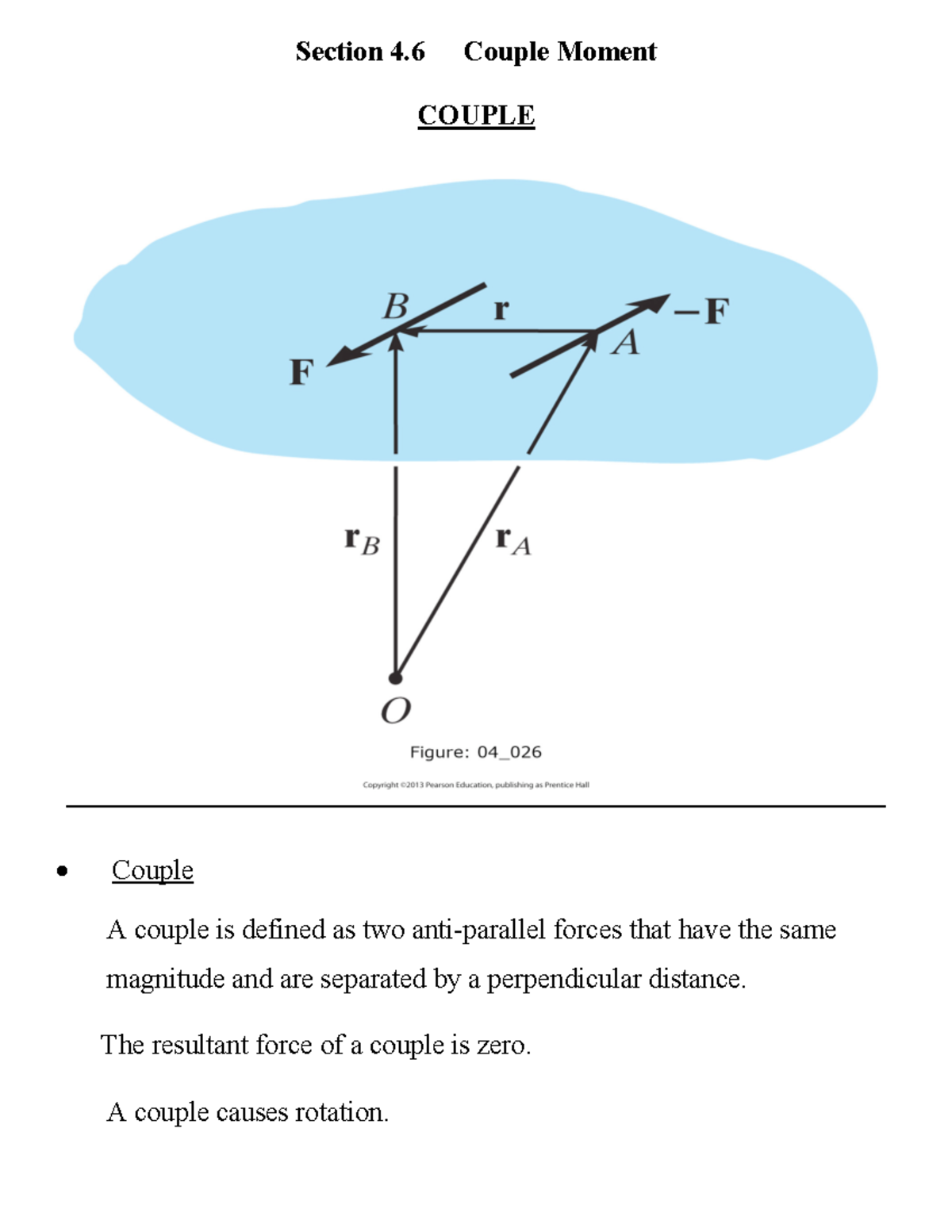 Week 4 notes - Section 4 Couple Moment COUPLE • Couple A couple is ...