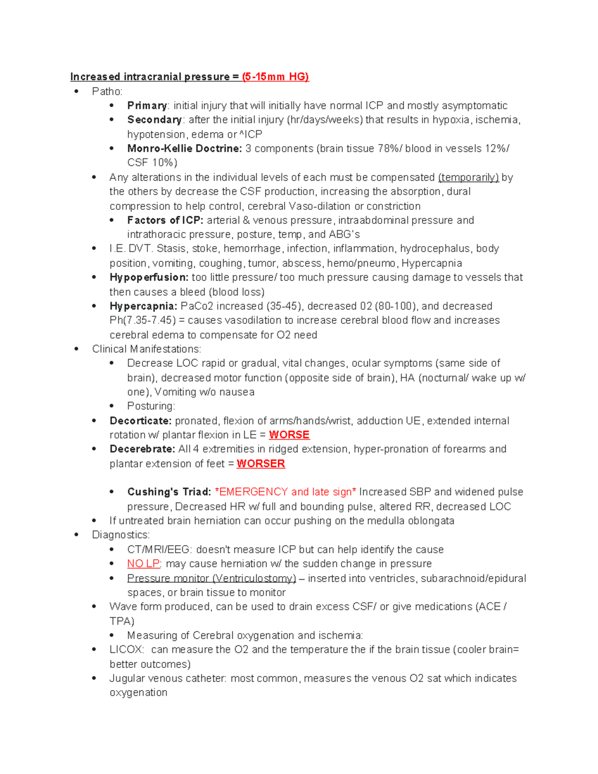 Module 4 Test SG - Increased intracranial pressure = (5-15mm HG) Patho ...