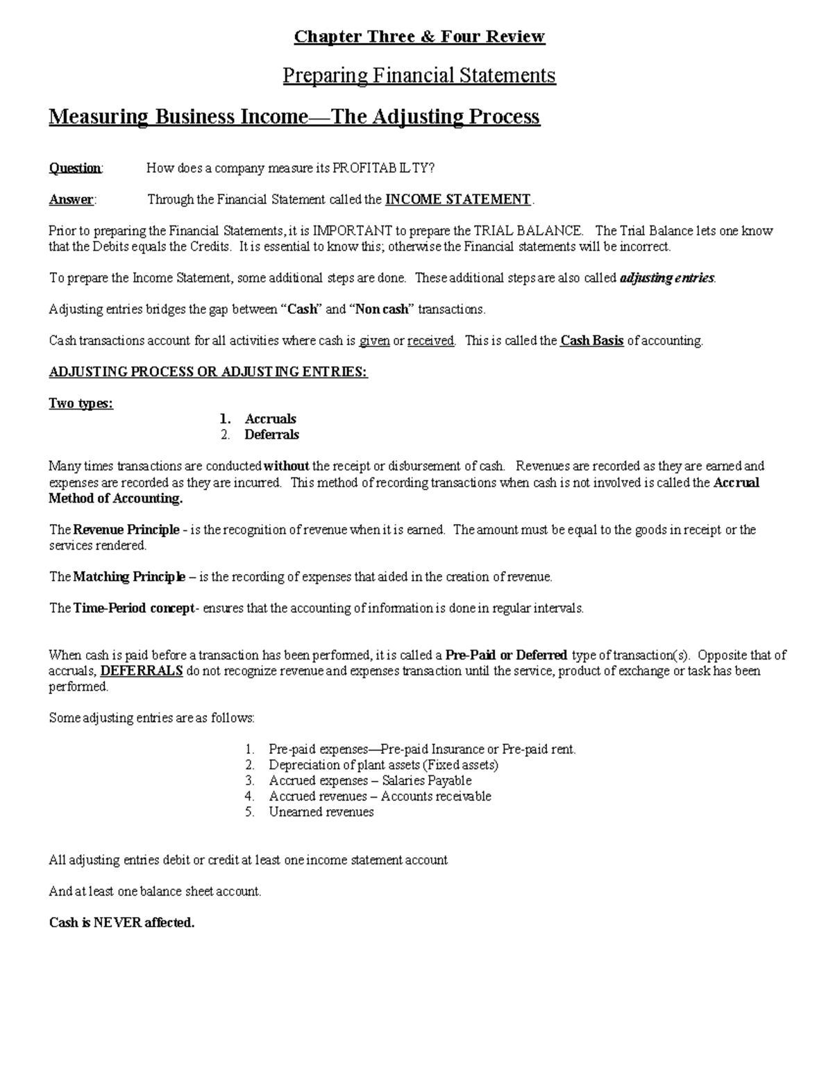 Chapter Three & Four Review - Chapter Three & Four Review Preparing Financial Statements - Studocu