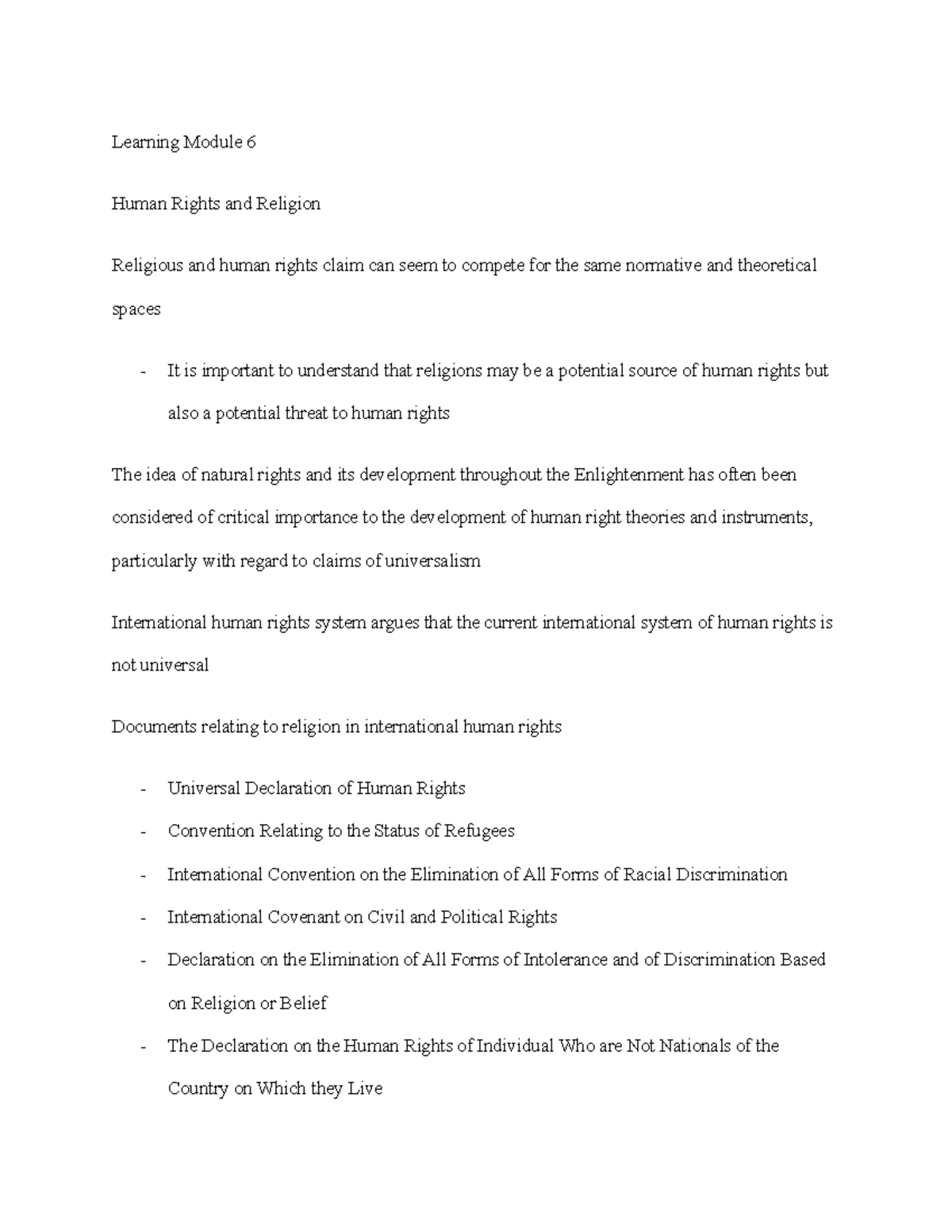 PLS 105: Introduction to Human Rights Learning Module 6 Notes Part 1 ...
