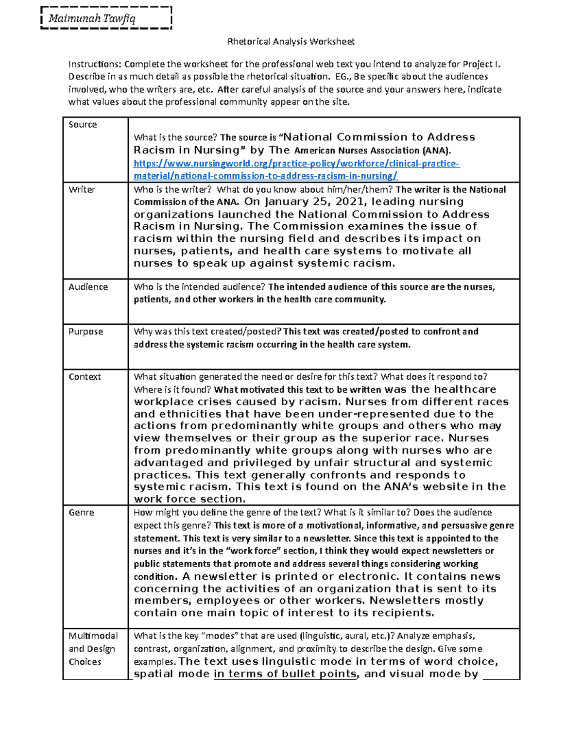 Project 1 Analysis Worksheet - WRIT202 - Jefferson - Studocu