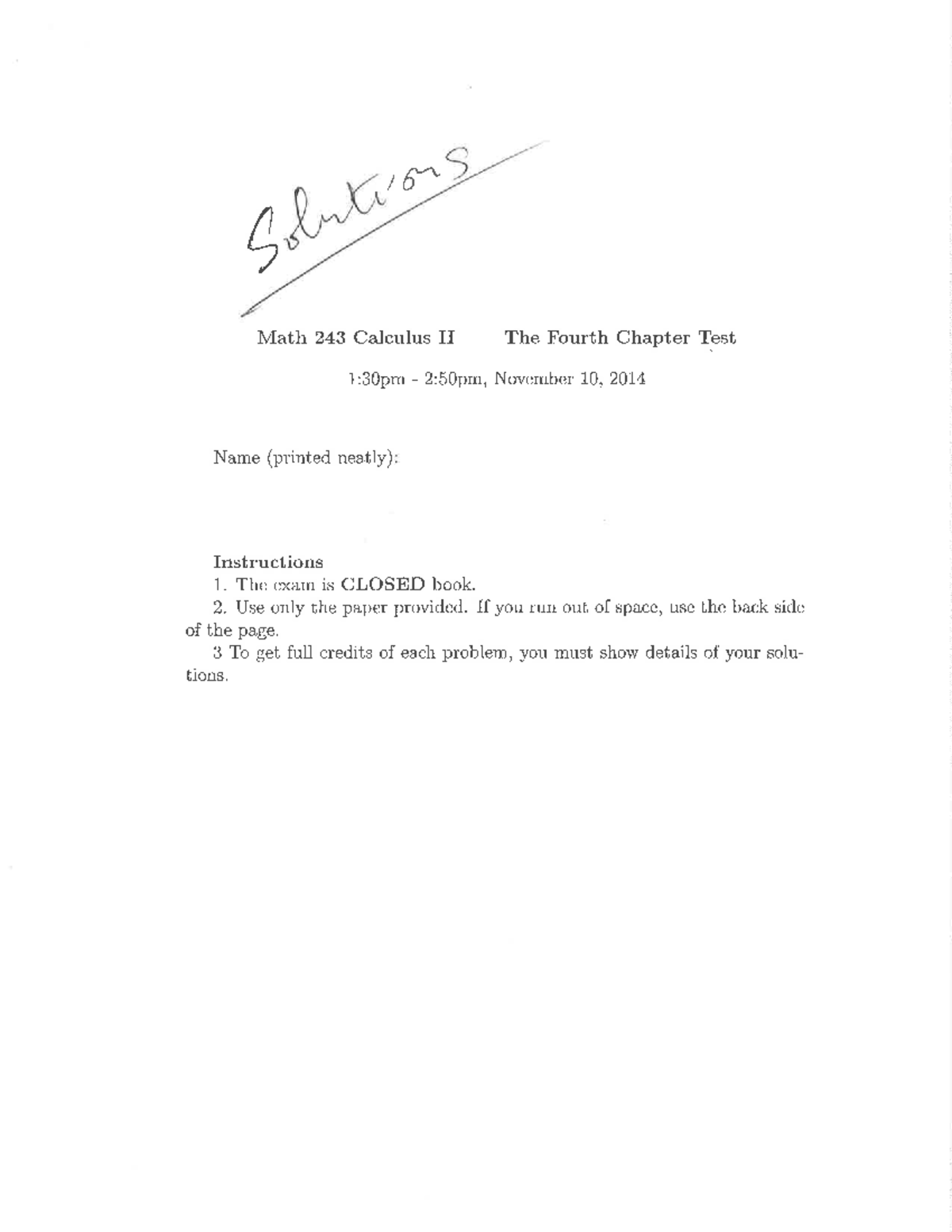 Math 243 Fall 2014 Test 4 Solutions - Eduction Math 243 Calculus II The ...